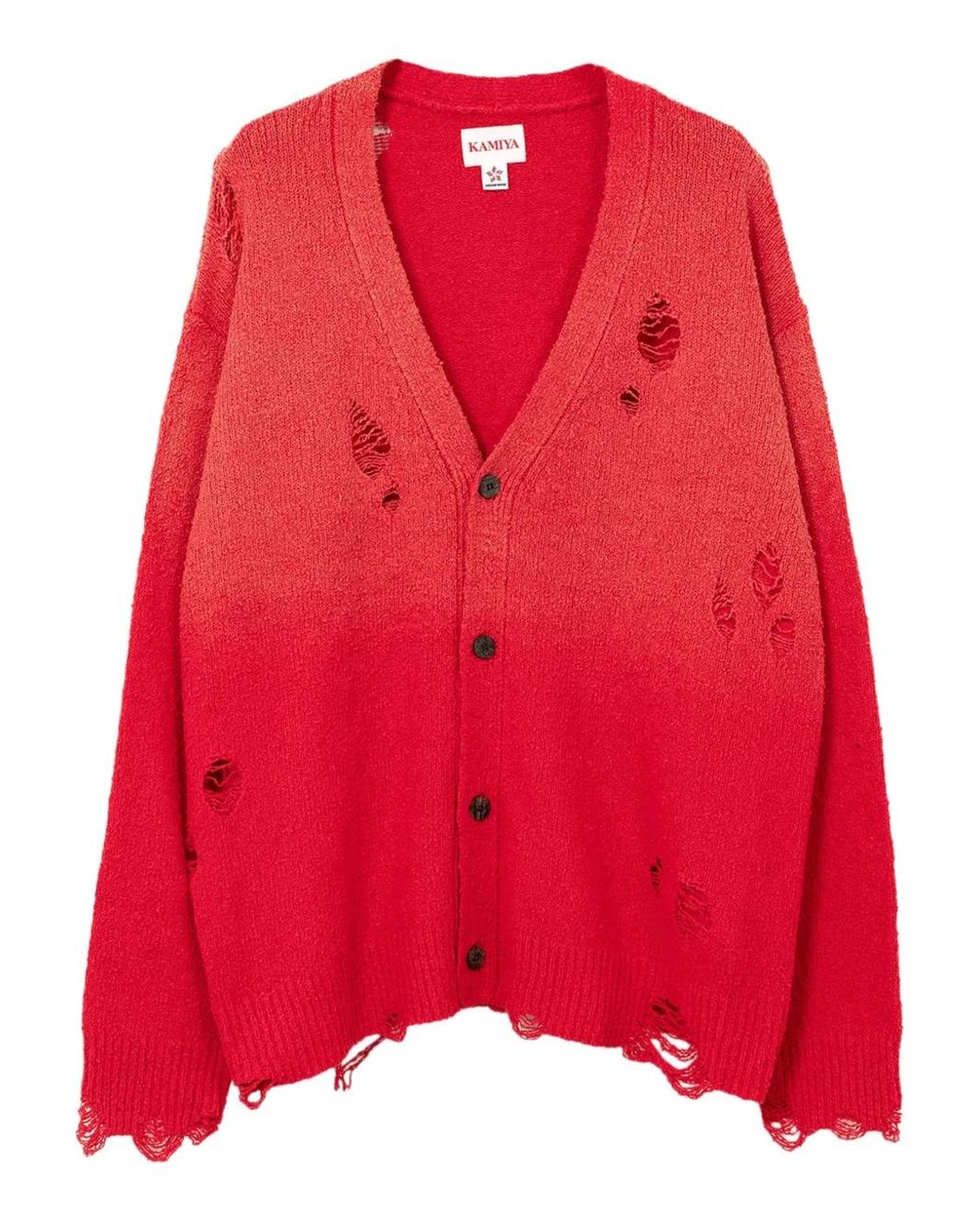 KAMIYA Distressed Faded Cardigan in Red for Men | Lyst UK