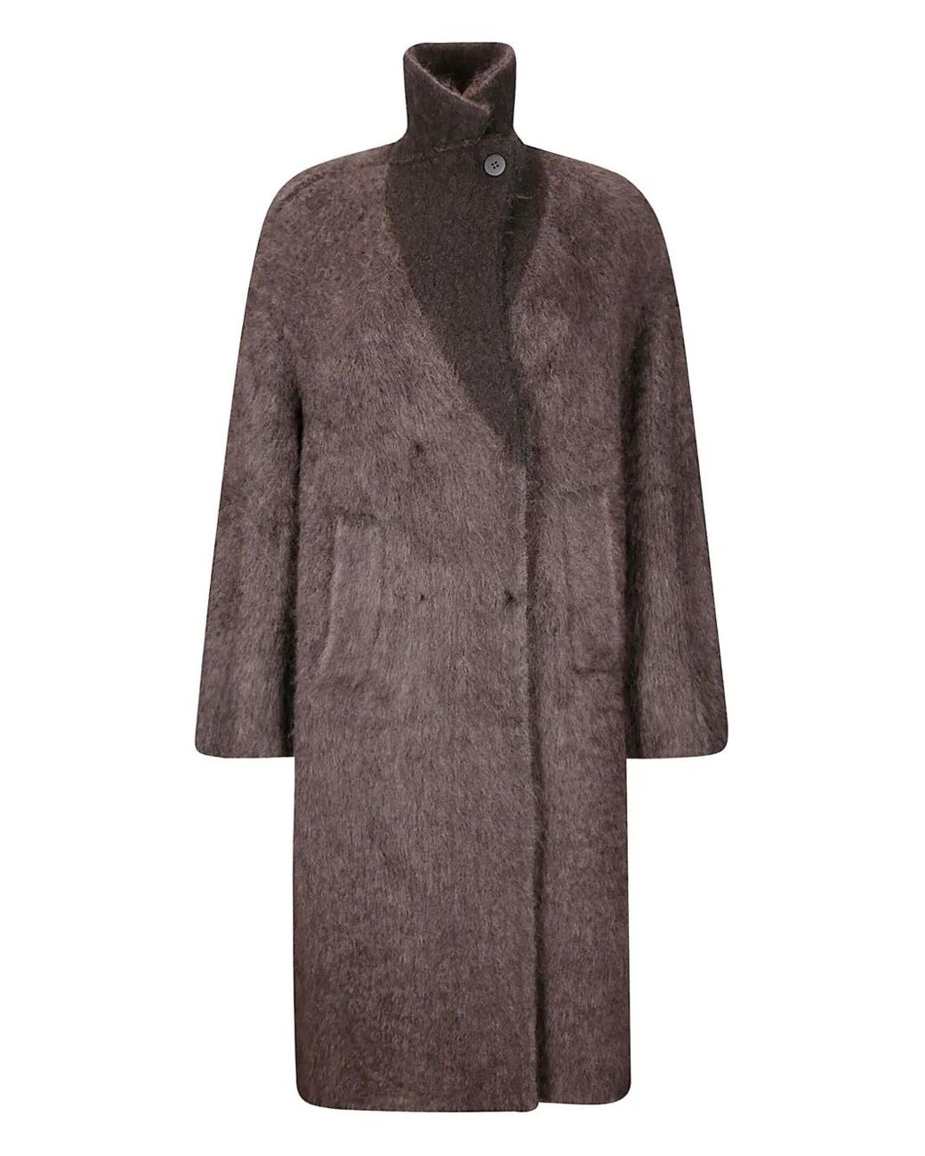 Boboutic Double-Breasted High-Neck Coat in Brown | Lyst