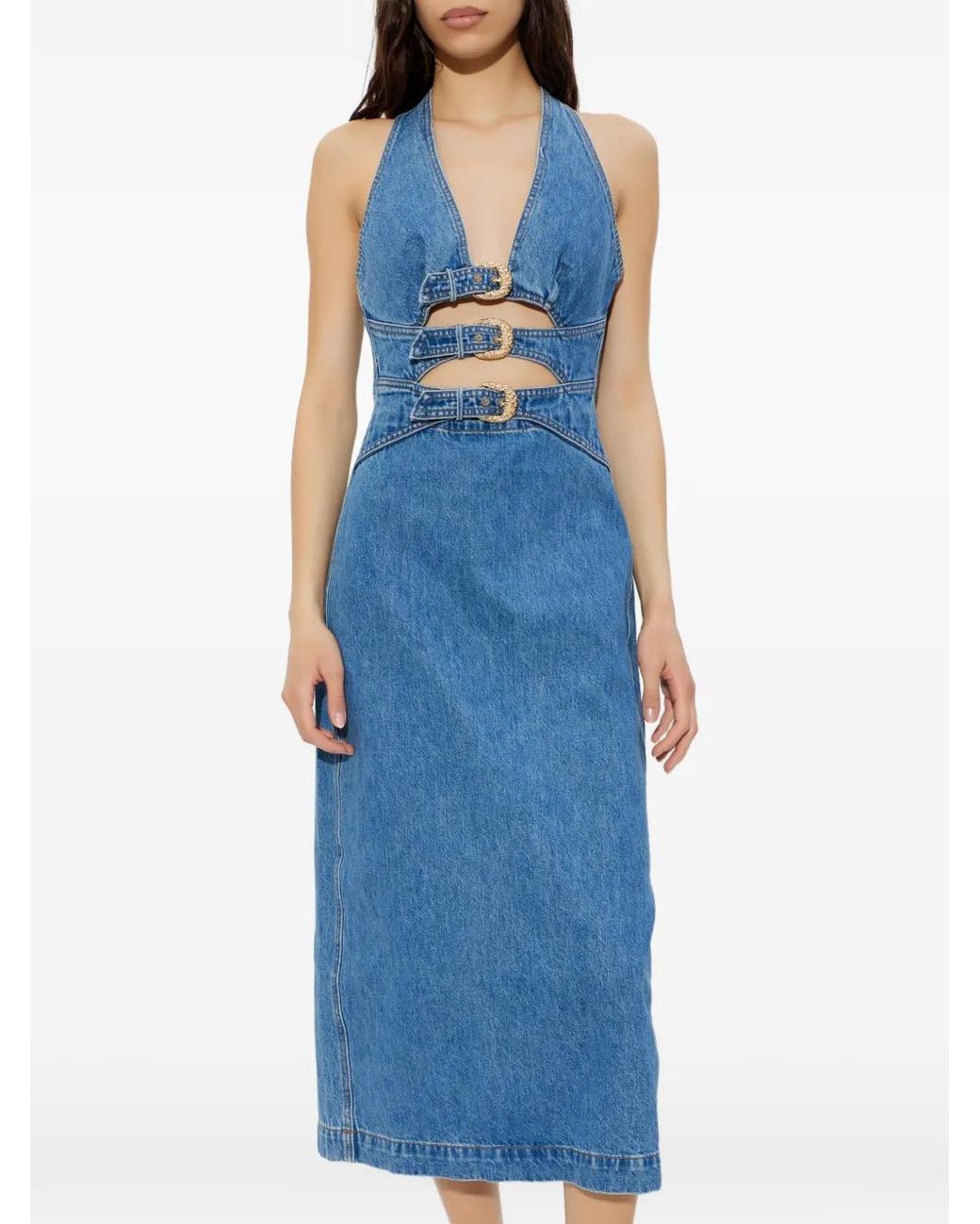 Cult Gaia Halterneck Cut-Out Buckle Midi Dress in Blue | Lyst