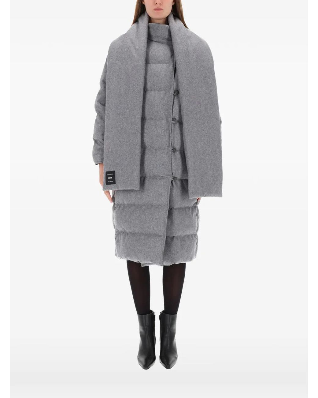 BOSS Buttoned Padded Coat in Grey | Lyst UK