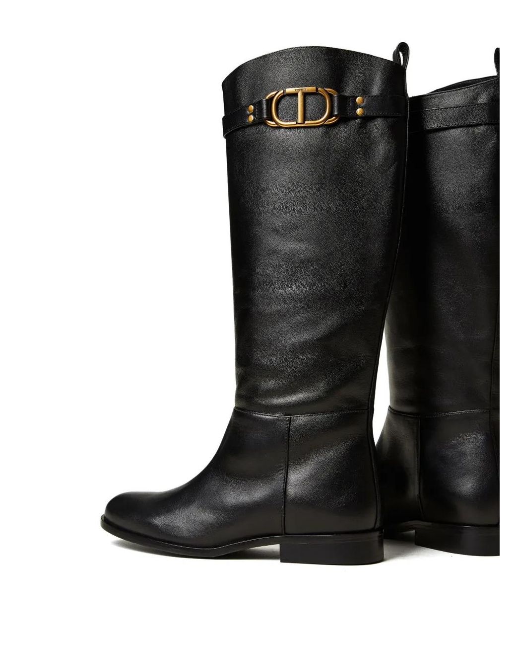 Twinset Oval T Leather Boots in Black | Lyst