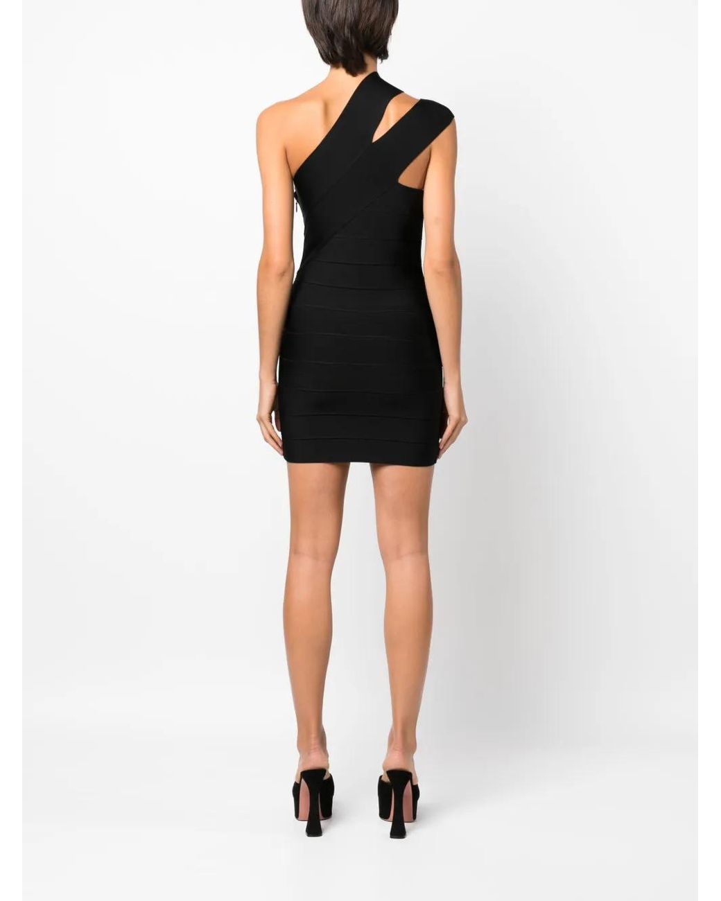 Hervé Léger Icon One-Shoulder Panelled Minidress in Black | Lyst UK