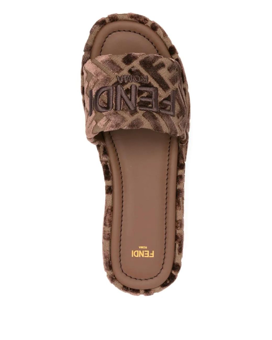 Fendi Ff Logo Platform Slides in Brown | Lyst