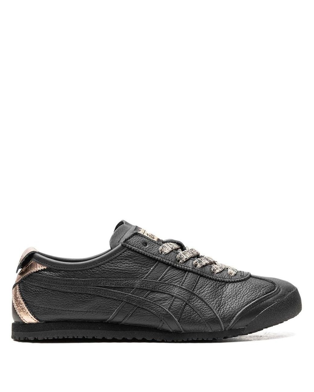 Onitsuka Tiger Leather Tiger-Stripe Sneakers in Black | Lyst