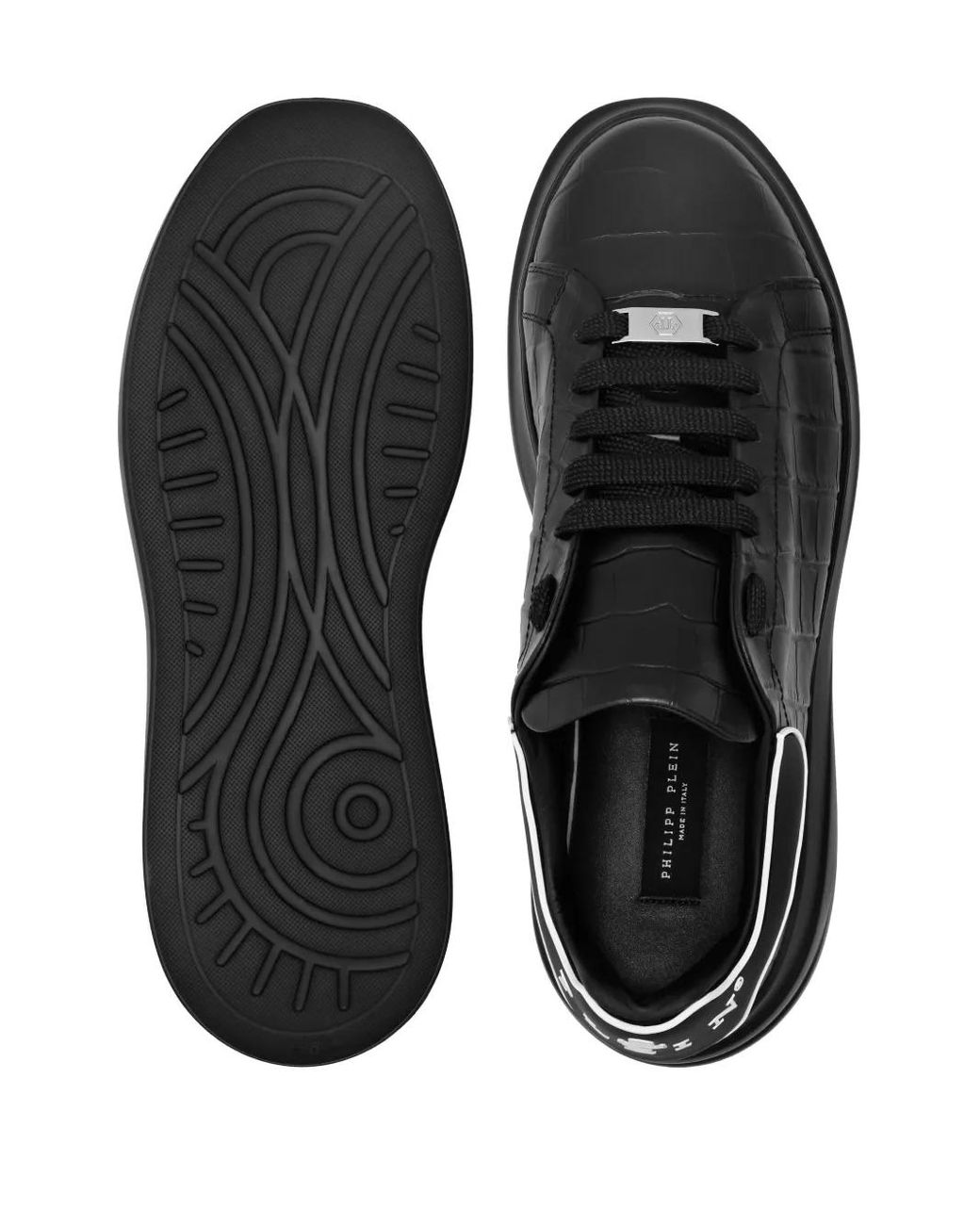 Philipp Plein Crocodile-Effect Platform Sneakers in Black | Lyst