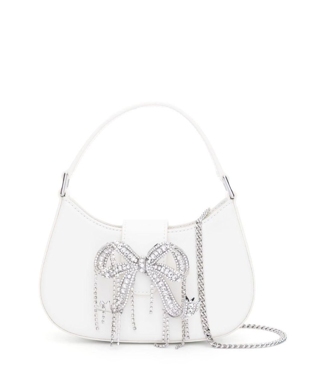 Self-Portrait Crescent Bow Leather Tote Bag in White | Lyst
