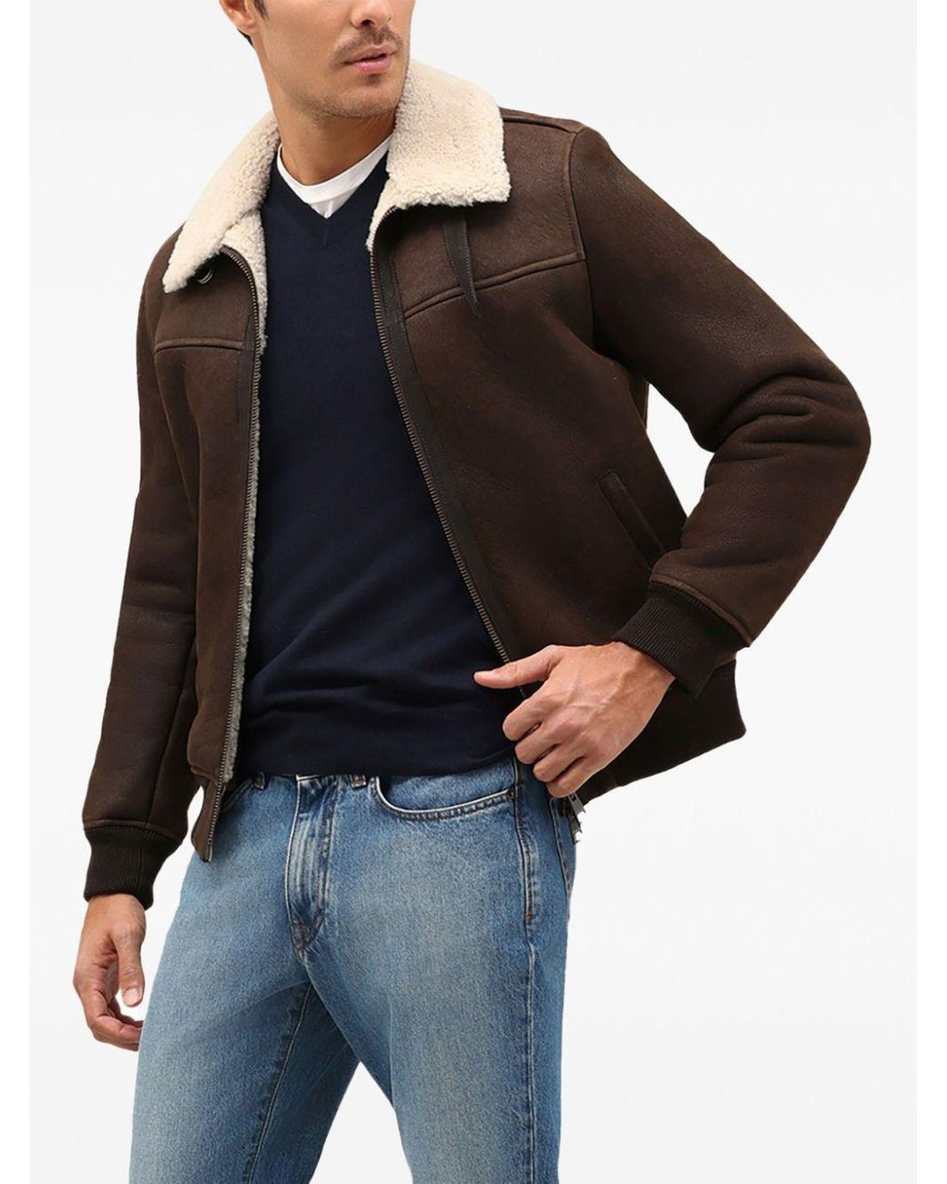 Boglioli Shearling-Collar Jacket in Blue for Men | Lyst