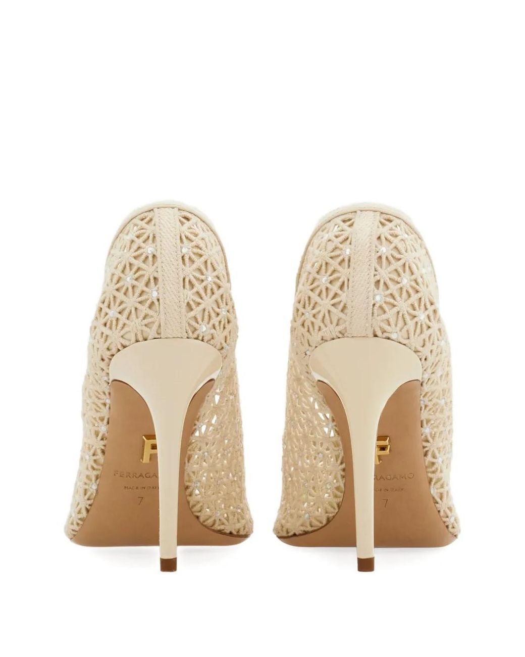 Ferragamo 90Mm Macramé Pumps in Natural | Lyst