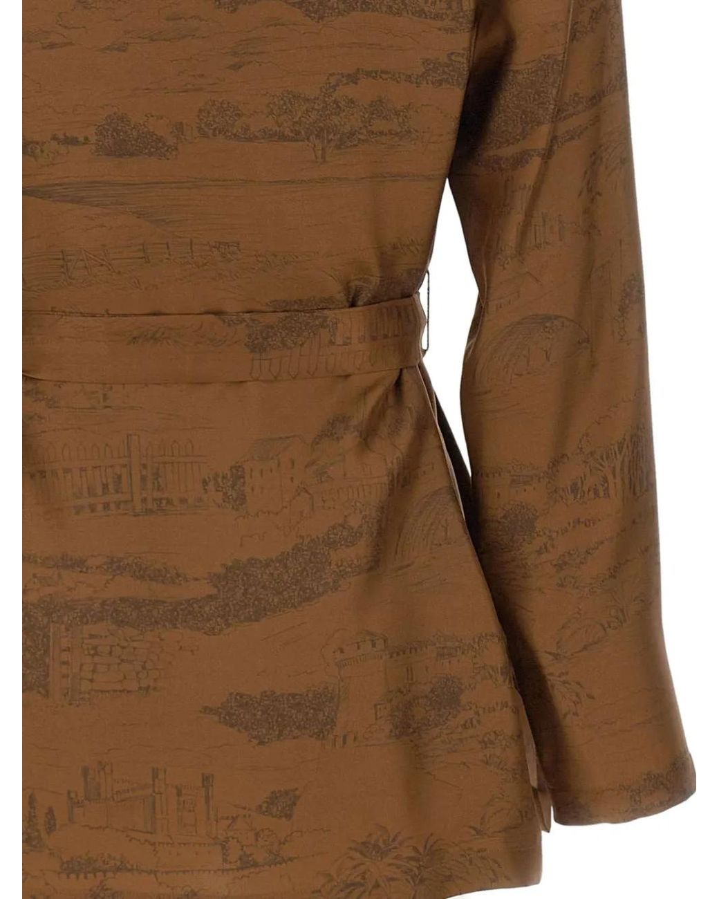Max Mara Abituro Landscape-Print V-Neck Shirt in Brown | Lyst