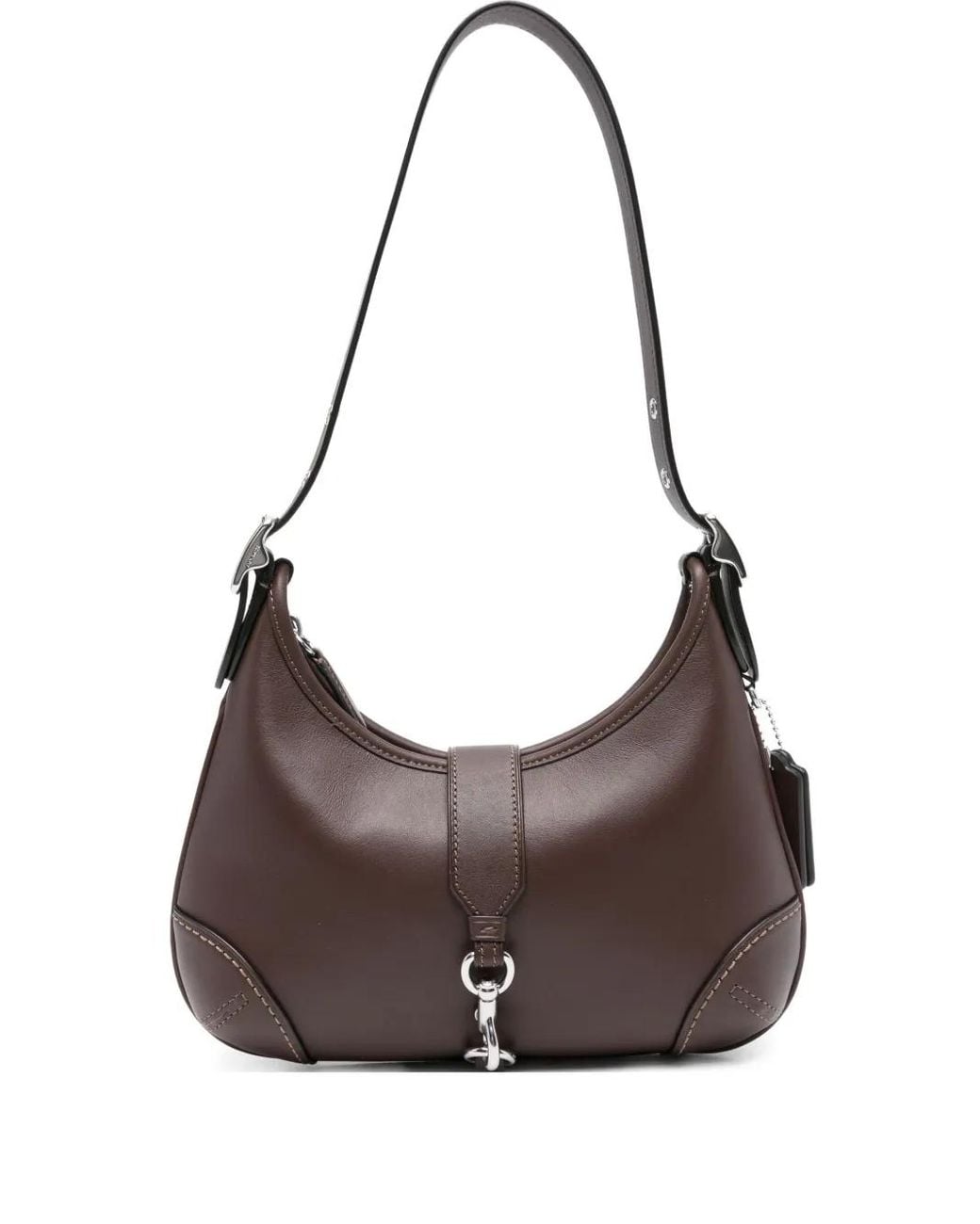COACH Hamptons Clasp-Detail Leather Shoulder Bag in Brown | Lyst