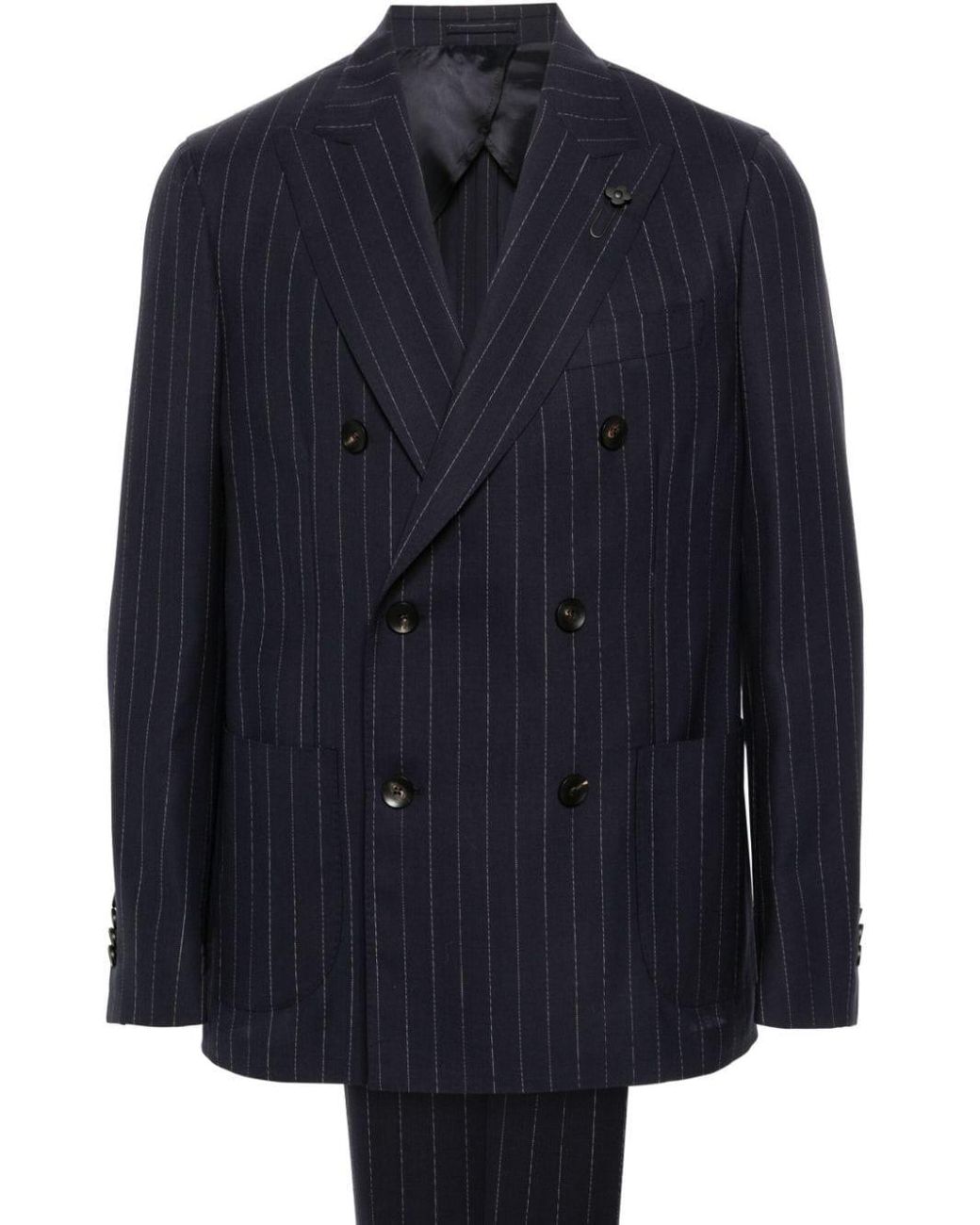 Lardini Pinstriped Double-Breasted Wool Suit in Blue for Men | Lyst