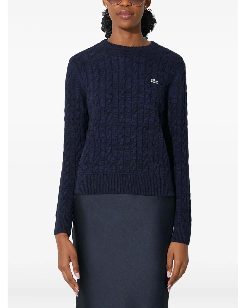 Lacoste Cable-Knit Logo Sweater in Blue | Lyst