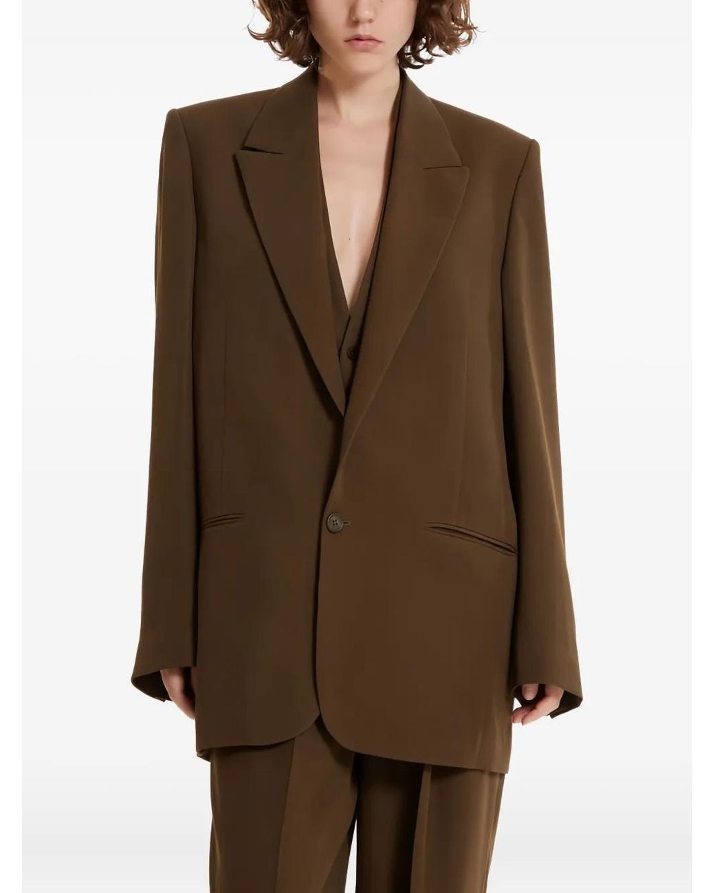 Petar Petrov Single-Breasted Tailored Blazer in Brown | Lyst UK