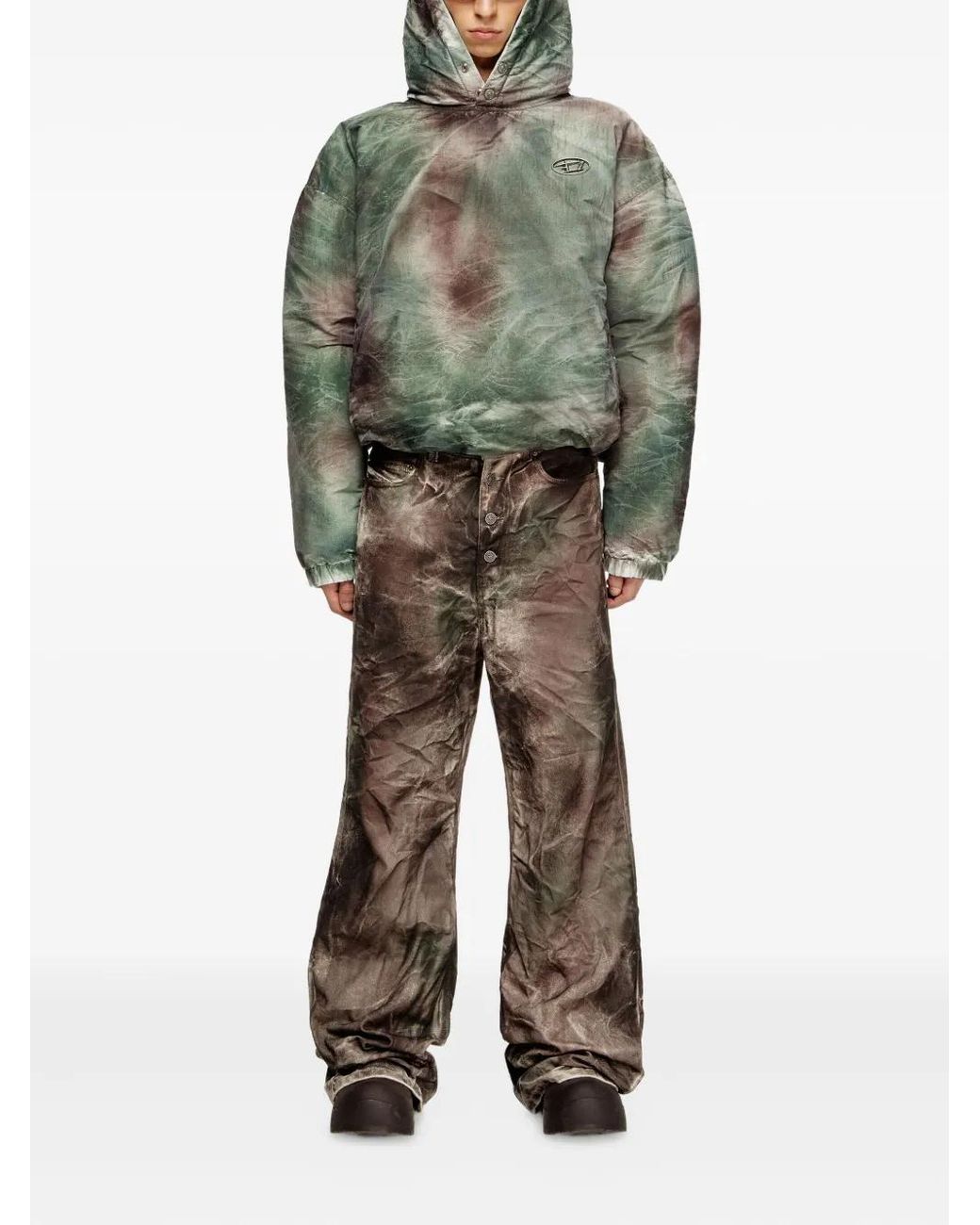 DIESEL X Thug Club Tie-Dye Hooded Puffer Jacket in Green | Lyst