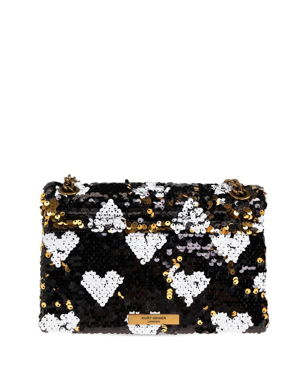 Kurt Geiger Sequin Heart Chain Shoulder Bag in Black | Lyst