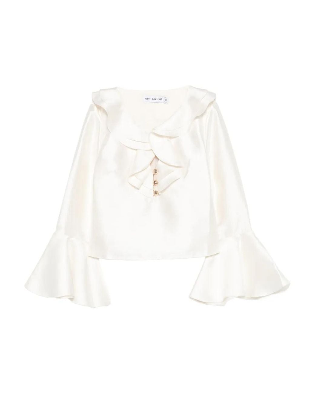 Self-Portrait Taffeta Ruffled Blouse in White | Lyst UK