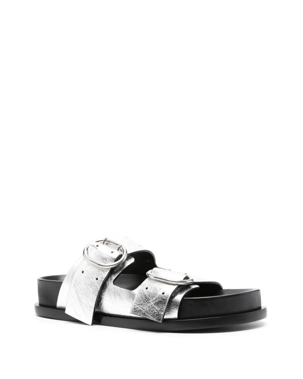 Jil Sander Double-Buckle Leather Sandals in White | Lyst