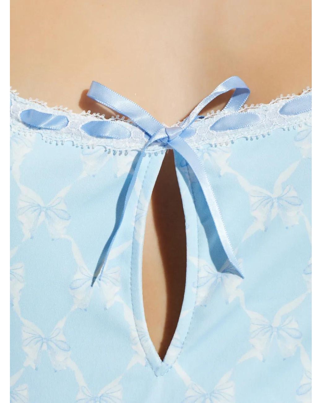 LoveShackFancy Bow-Detail Lace-Trim One-Piece in Blue | Lyst