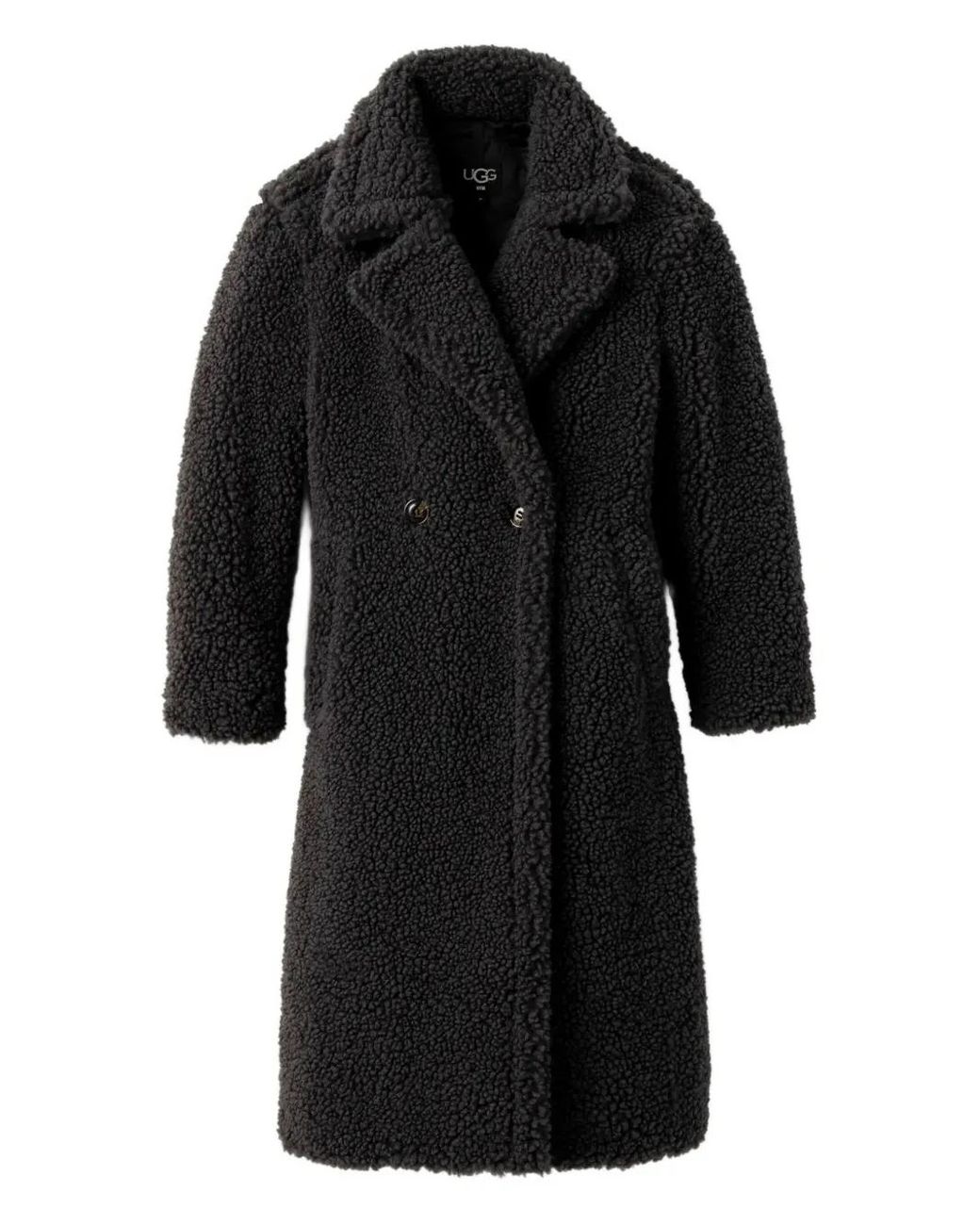 UGG Teddy-Texture Double-Breasted Coat in Black | Lyst