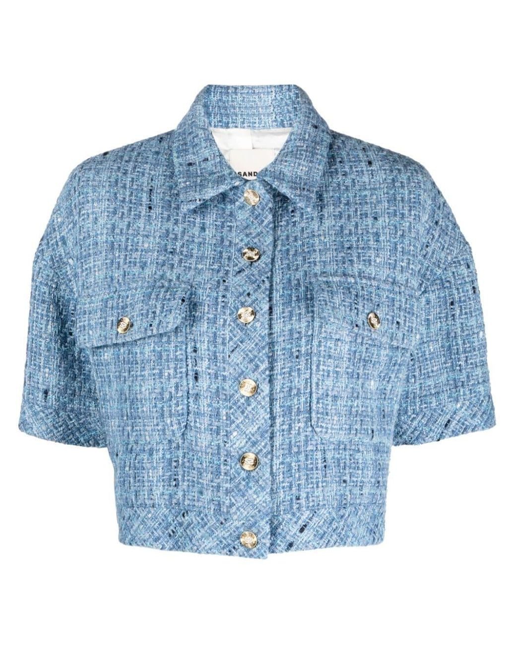 Sandro Short-sleeve Tweed Jacket in Blue | Lyst