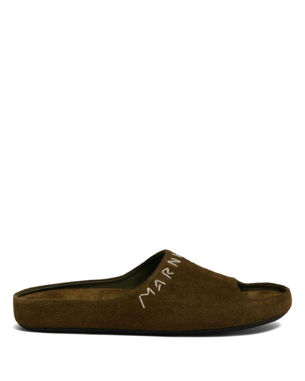 Marni Logo-embroidered Suede Slides in Brown for Men | Lyst