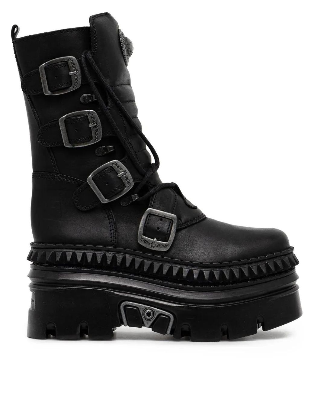 New Rock Buckle Platform Boots in Black | Lyst