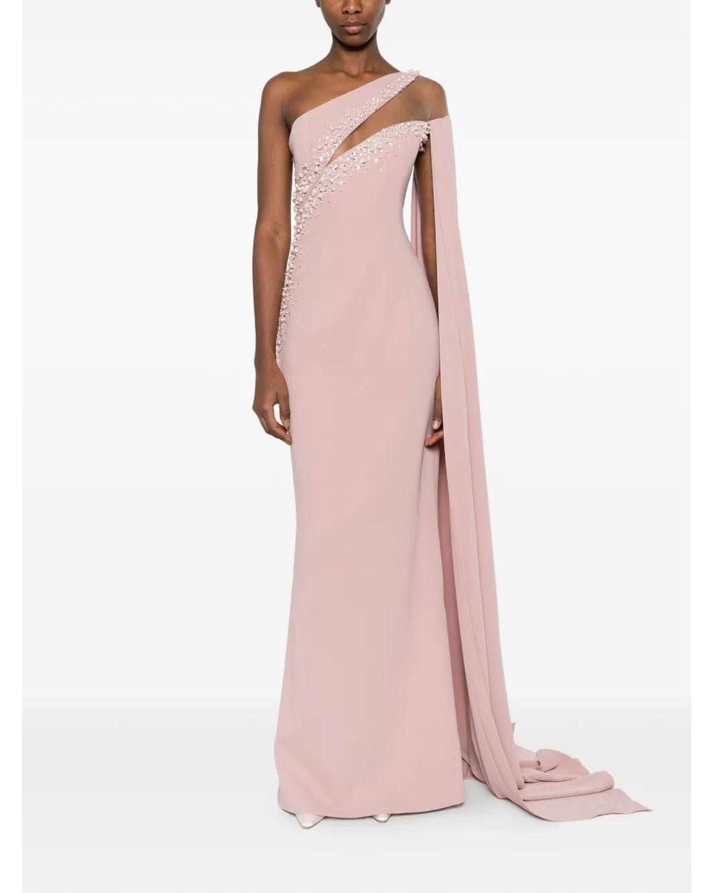 Jean Louis Sabaji Embellished One-Shoulder Maxi Dress in Pink | Lyst