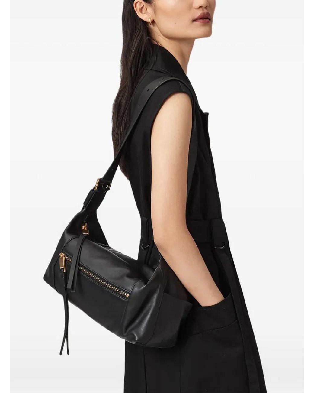 AllSaints Vega Zip Shoulder Bag in Black | Lyst