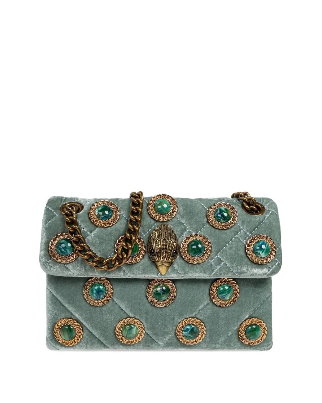 Kurt Geiger Mini Chain-strap Velvet Shoulder Bag in Green | Lyst