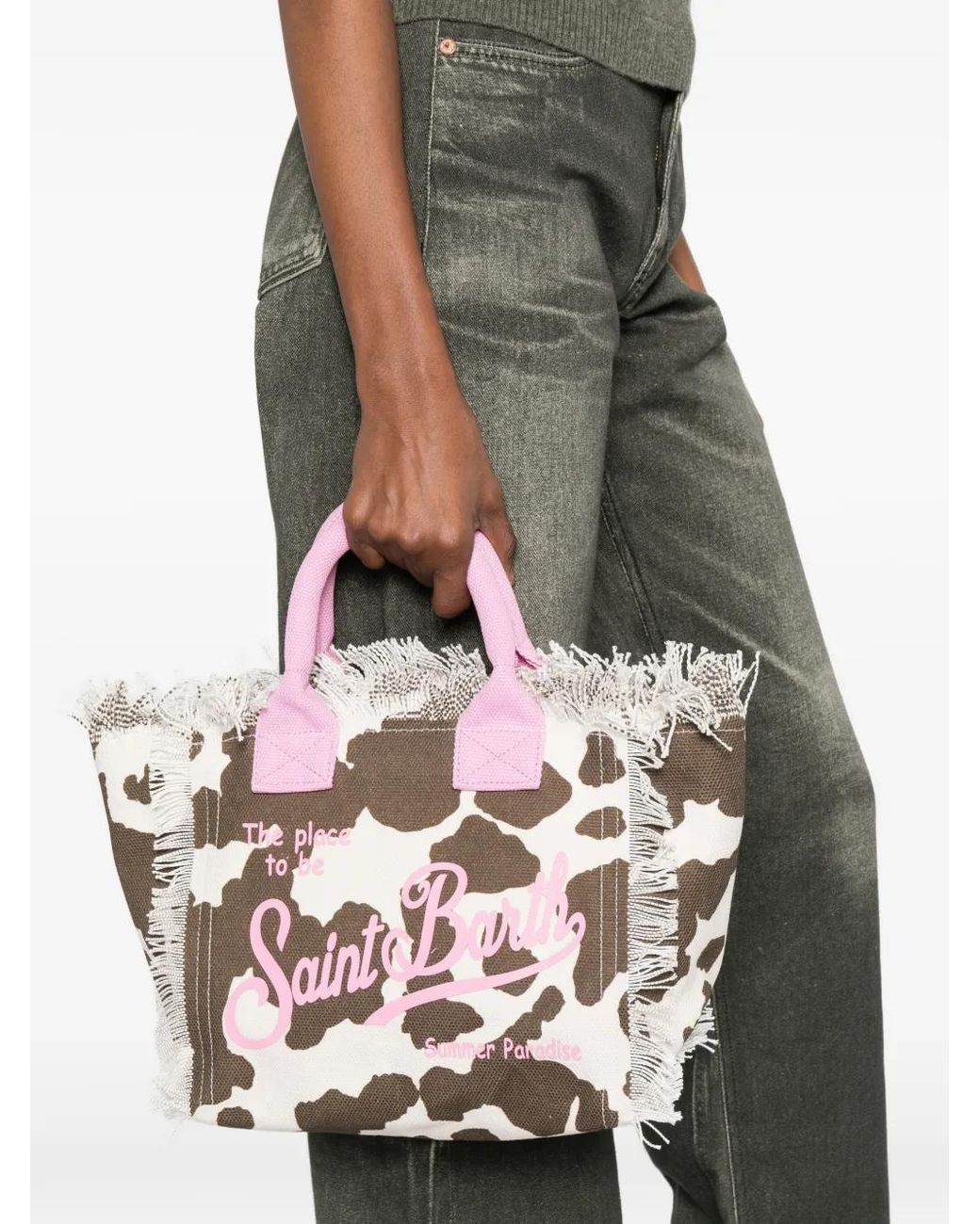 MC2 Saint Barth Colette Cow-Print Frayed Tote Bag in Pink | Lyst