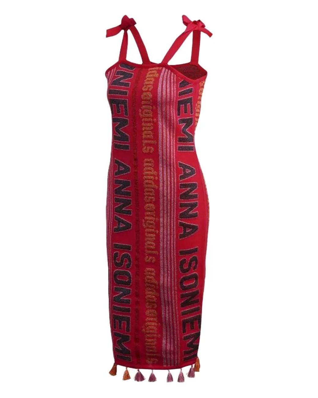 adidas X Anna Isoniemi Tie-Strap Tassel Dress in Red | Lyst UK