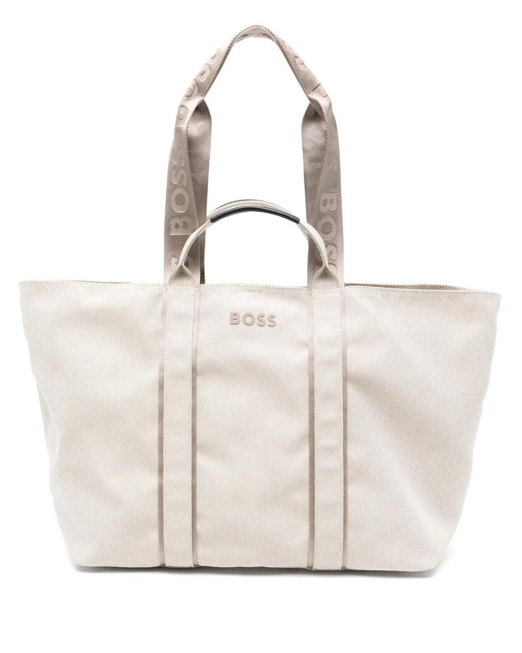 BOSS Logo Textured Tote Bag in White | Lyst