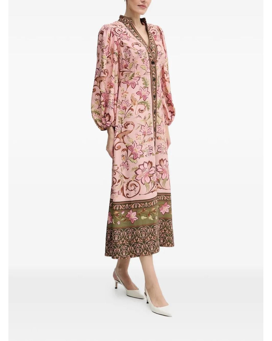 Barbour X Farm Rio Alice Floral Puff-Sleeve Maxi Dress in Pink | Lyst
