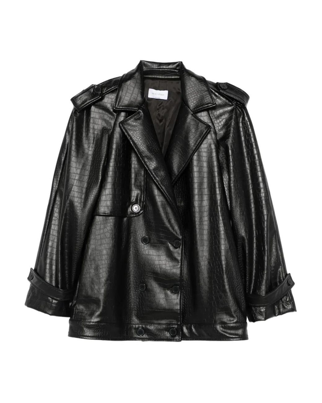THE NINA STUDIO Double-Breasted Leather Jacket in Black | Lyst UK