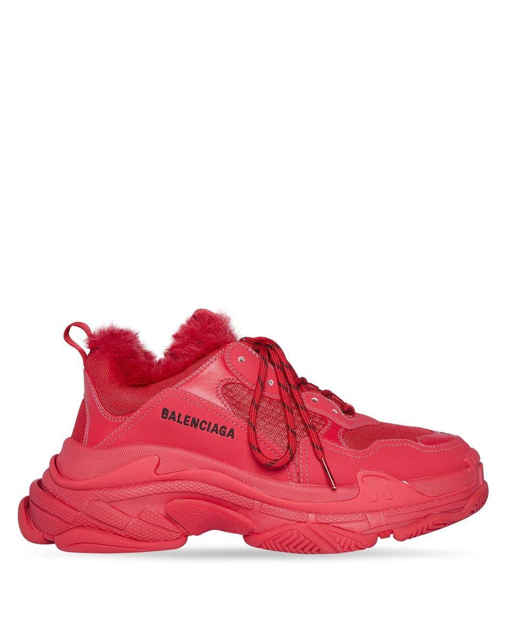 Balenciaga Triple S Faux-Fur Trim Sneakers in Red for Men | Lyst