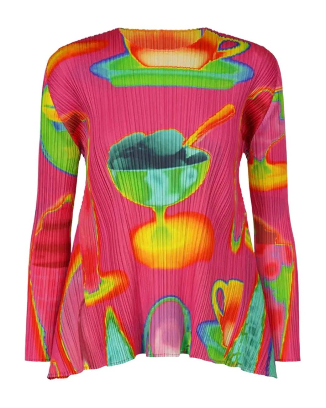 Pleats Please Issey Miyake Pleated Graphic Shirt in Pink | Lyst