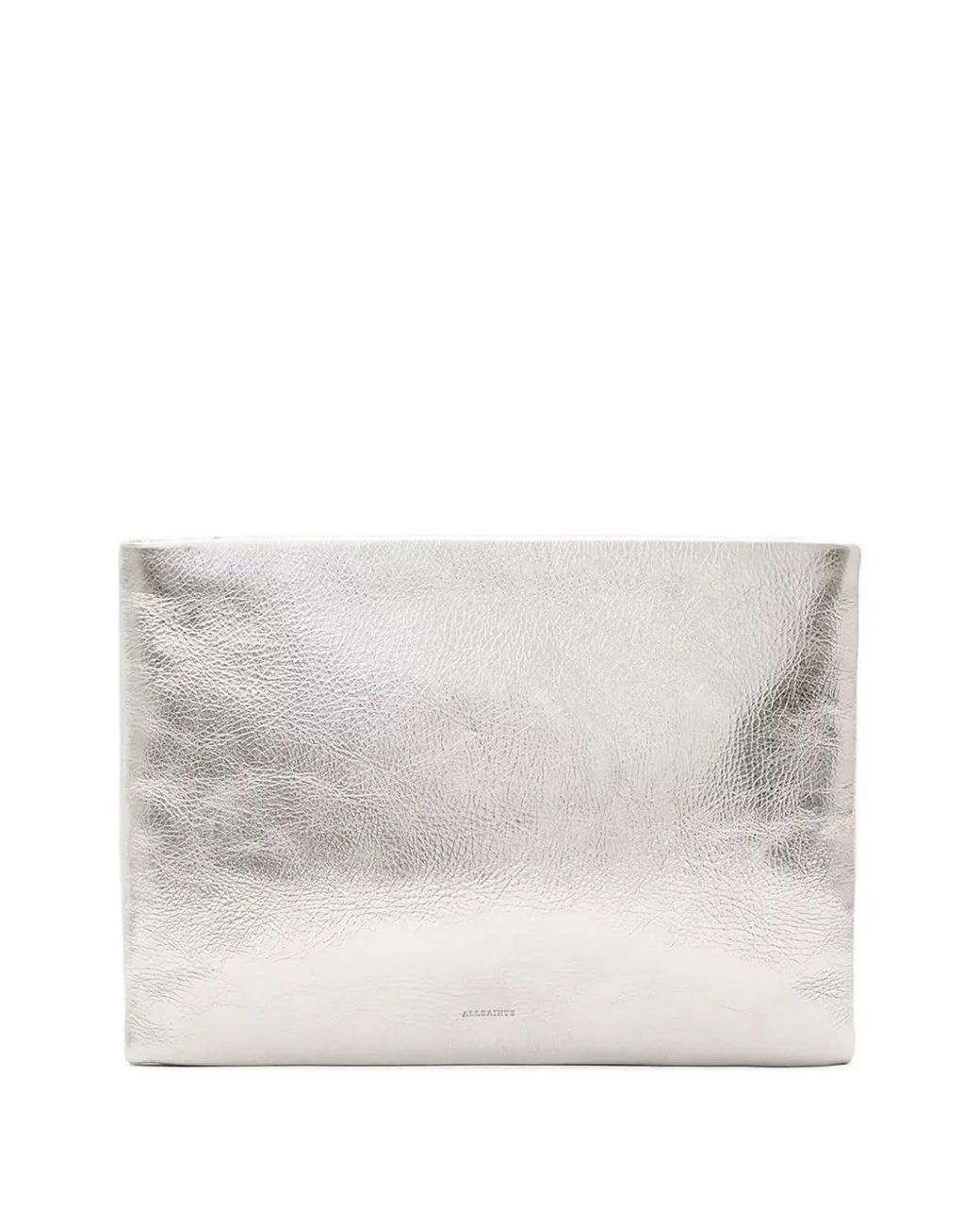 AllSaints Metallic-Leather Clutch in Gray | Lyst