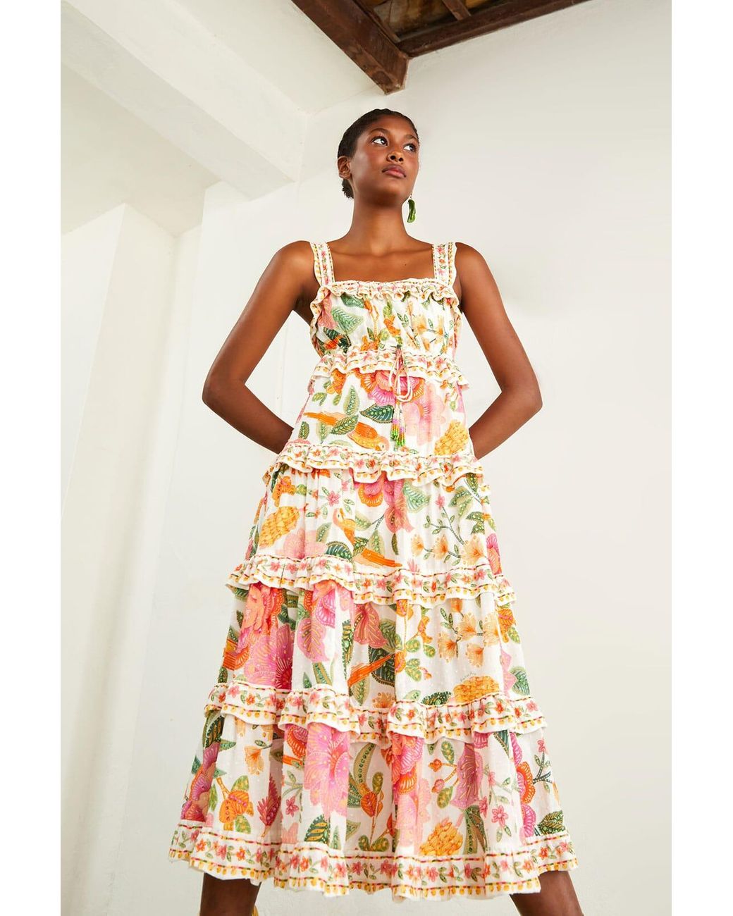 FARM Rio Off-white Macaw Bloom Midi Dress | Lyst