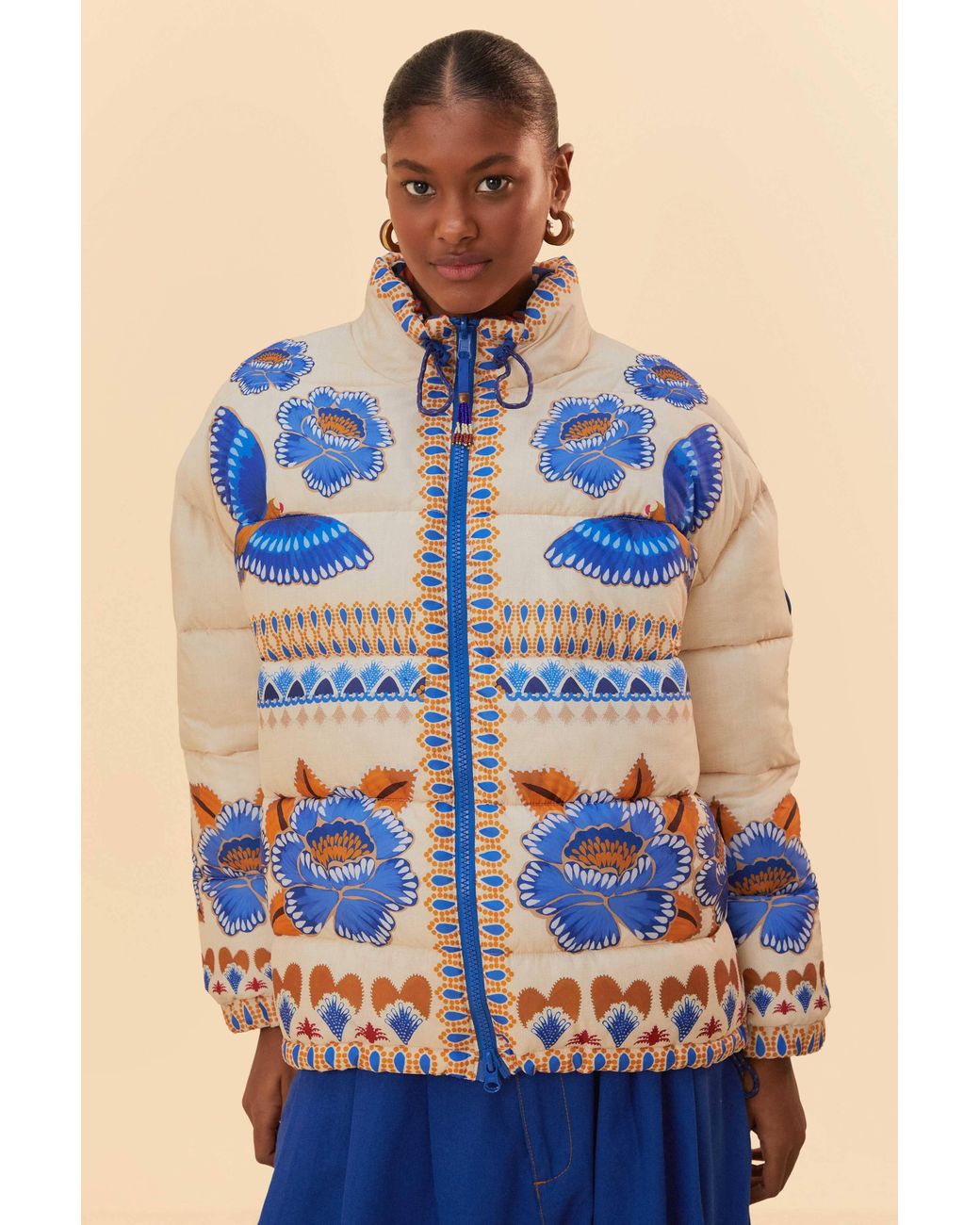 FARM Rio Ainika Sparkle Reversible Puffer Jacket in Blue | Lyst