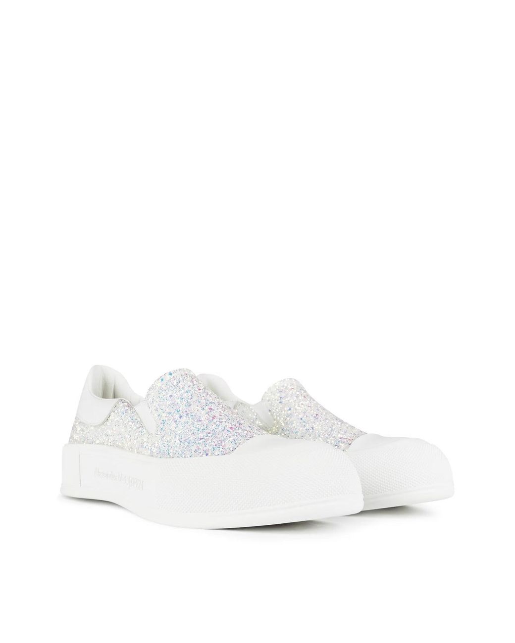 McQueen Deck Plimsoll Glitter Slip On Sneaker in White | Lyst