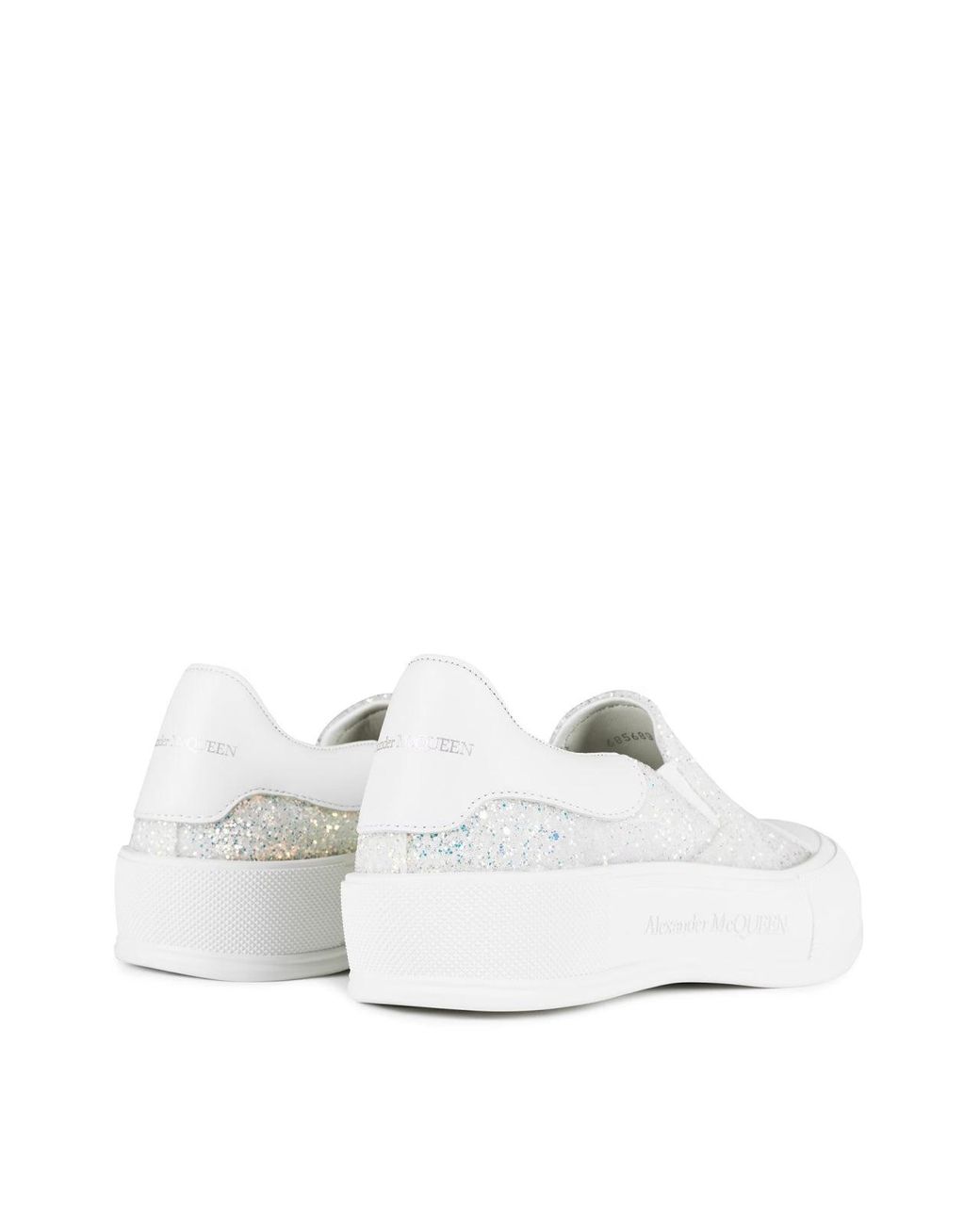 McQueen Deck Plimsoll Glitter Slip On Sneaker in White | Lyst