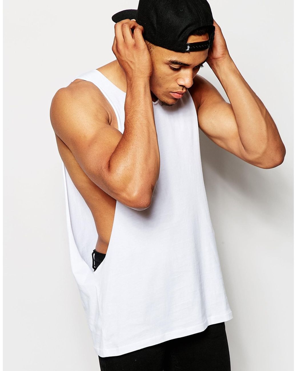 ASOS Vest With Extreme Dropped Armhole And Raw Edges in White for Men ...