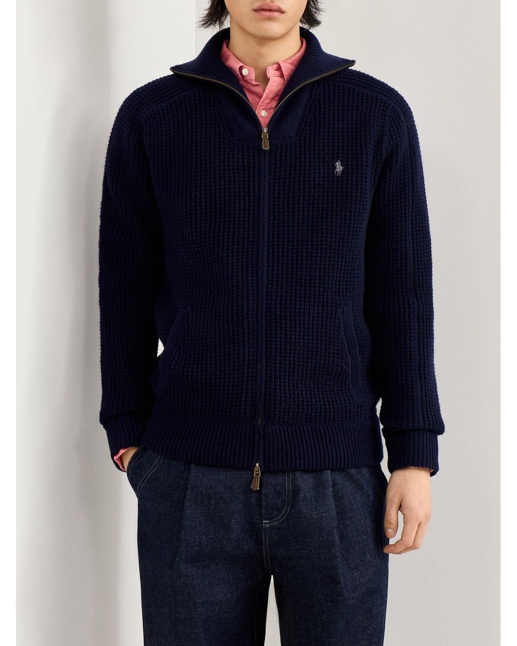 Polo Ralph Lauren Cotton Wool Full Zip Knit in Blue for Men | Lyst UK