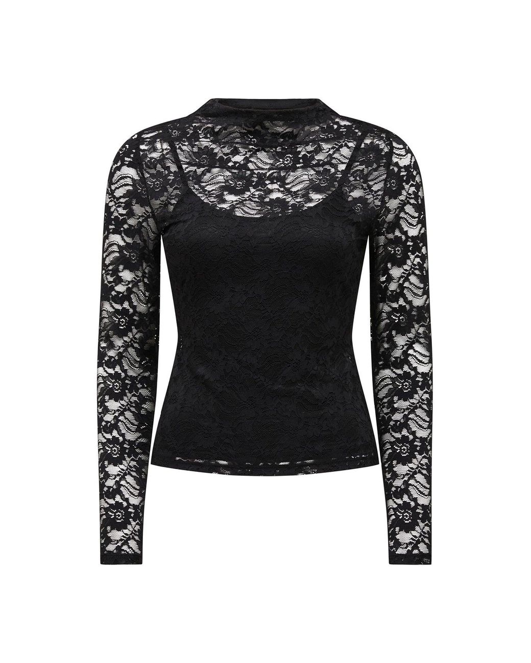 Forever New Henley High Neck Lace Top in Black | Lyst UK