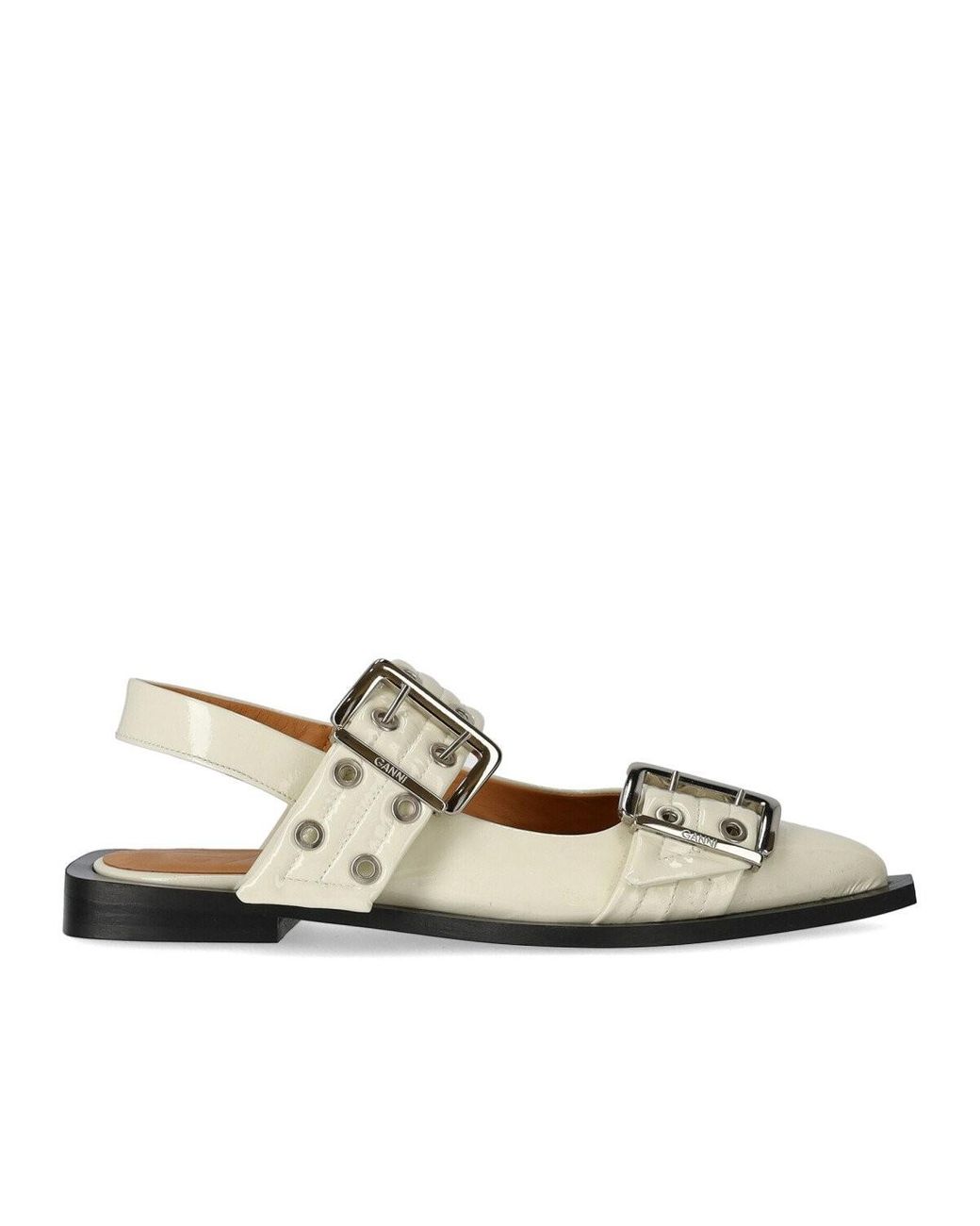 Ganni Egret Slingback Ballet Flat Shoe With Buckles in Metallic | Lyst