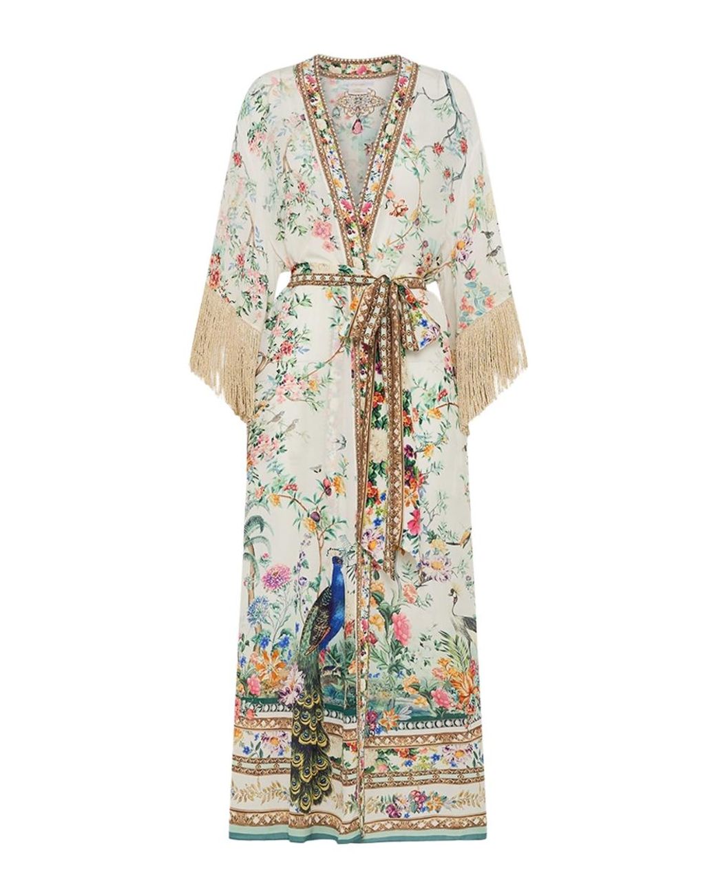 CAMILLA Short Sleeve Wrap Layer With Macrame Fringe in White | Lyst
