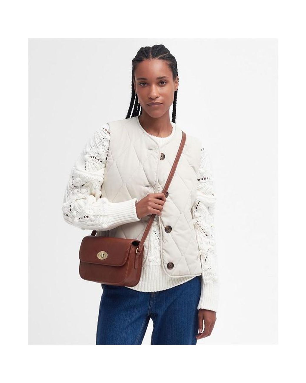 Barbour Isla Leather Cross Body Bag in Natural | Lyst UK