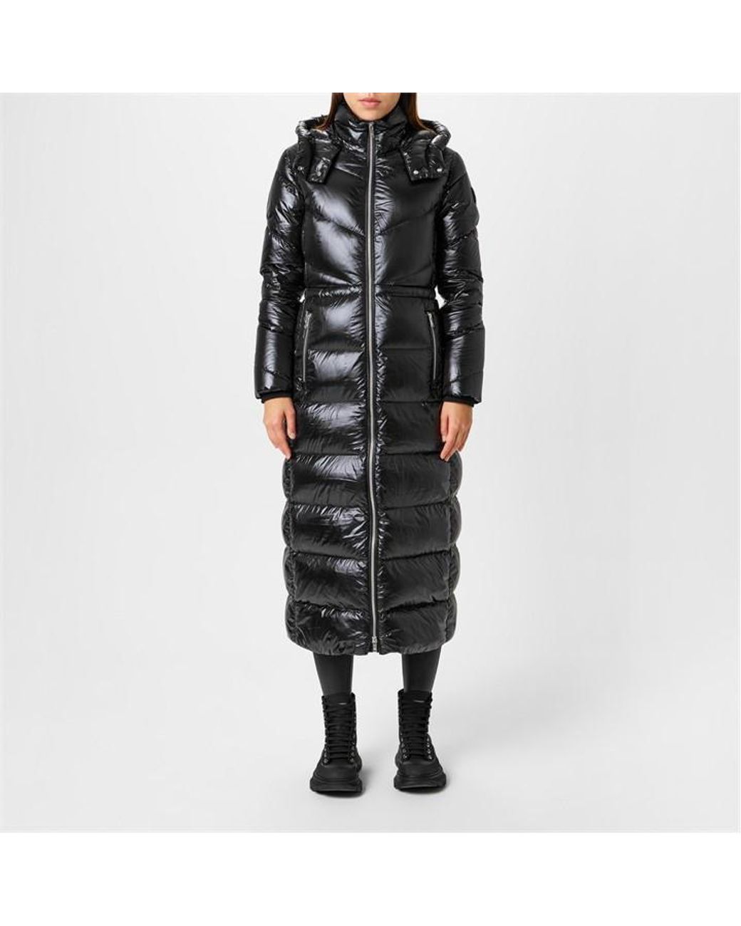 Moose Knuckles Belle Cote Shiny Shell Down Coat in Black | Lyst UK
