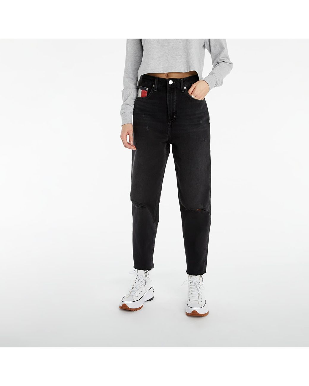 Tommy Hilfiger Ultra High Rise Tapered Mom Jeans Dark Denim in Schwarz Lyst DE