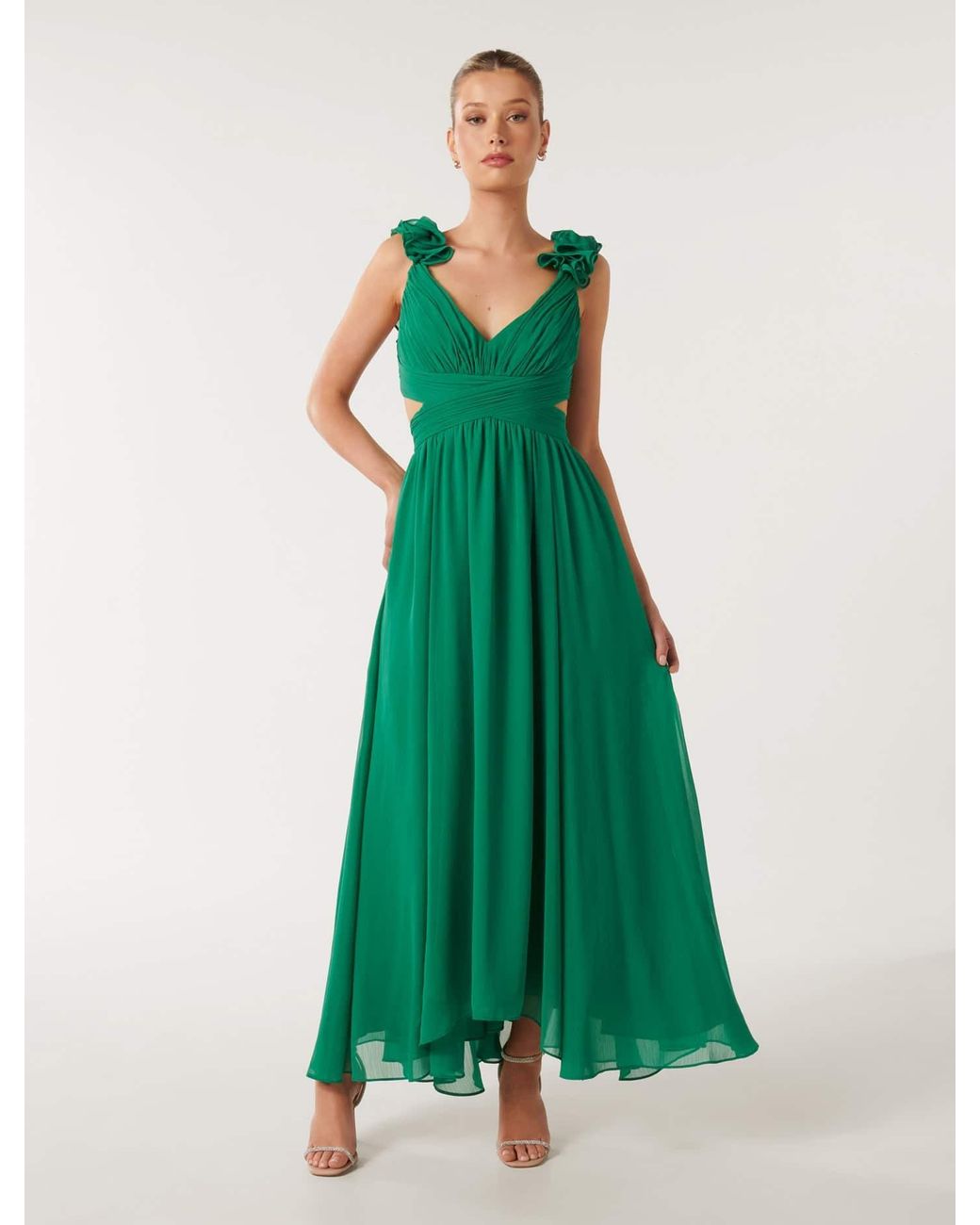 Forever New Selena Ruffle Shoulder Maxi Dress in Green | Lyst UK